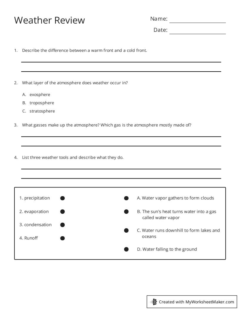 Weather Review - My Worksheet Maker: Create Your Own Worksheets