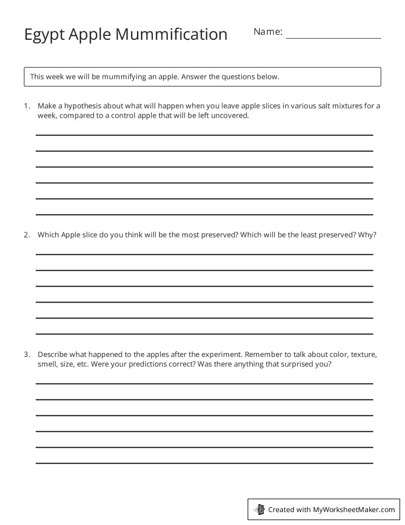 Egypt Apple Mummification - My Worksheet Maker: Create Your Own Worksheets