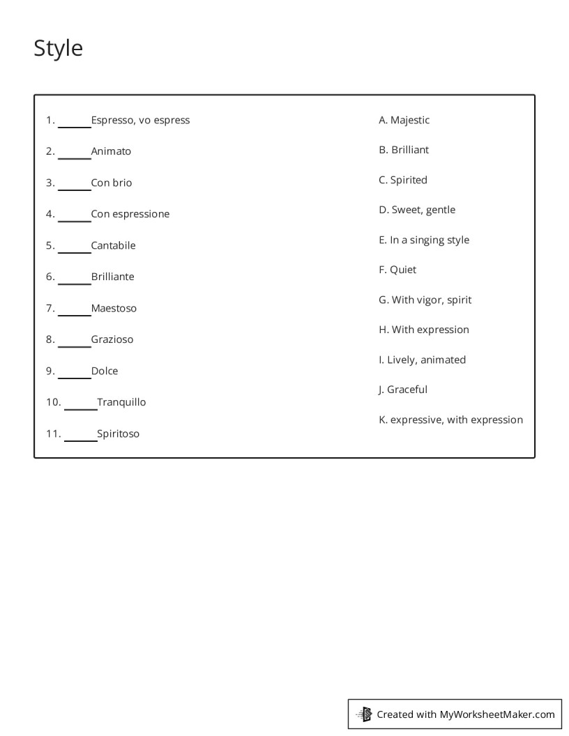Style - My Worksheet Maker: Create Your Own Worksheets