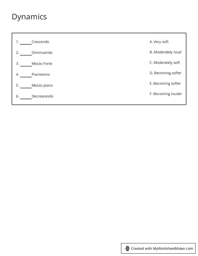 Dynamics - My Worksheet Maker: Create Your Own Worksheets