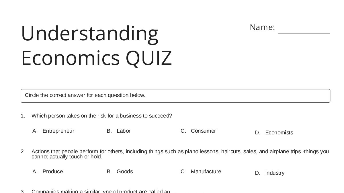 Understanding Economics QUIZ - My Worksheet Maker: Create Your Own ...
