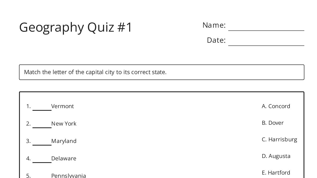 Geography Quiz #1 - My Worksheet Maker: Create Your Own Worksheets