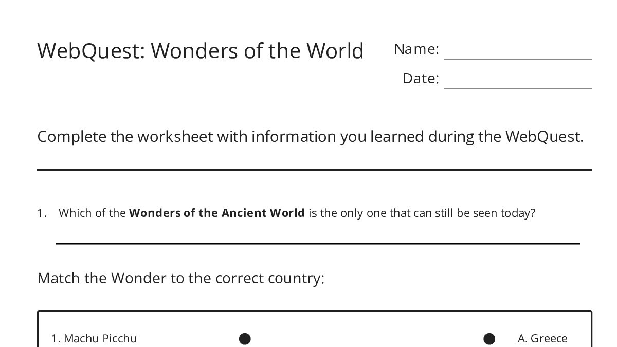 WebQuest: Wonders of the World - My Worksheet Maker: Create Your Own ...