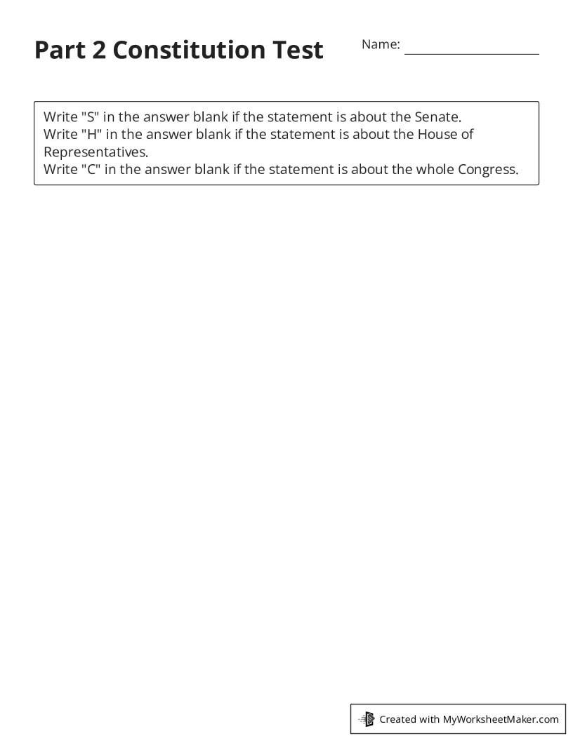 Part 2 Constitution Test - My Worksheet Maker: Create Your Own Worksheets
