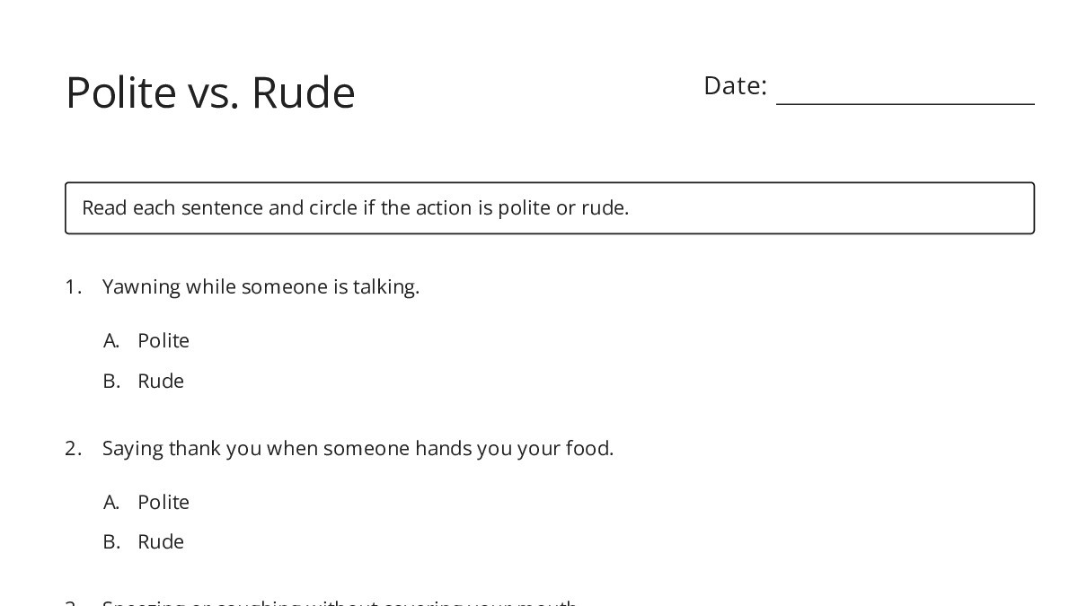 Polite vs. Rude - My Worksheet Maker: Create Your Own Worksheets