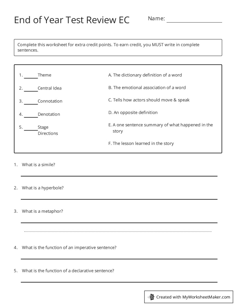 End of Year Test Review EC - My Worksheet Maker: Create Your Own Worksheets