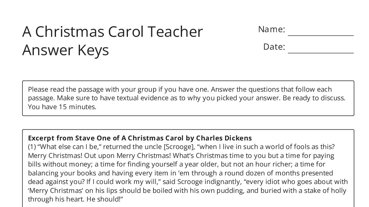 A Christmas Carol Teacher Answer Keys - My Worksheet Maker: Create Your ...