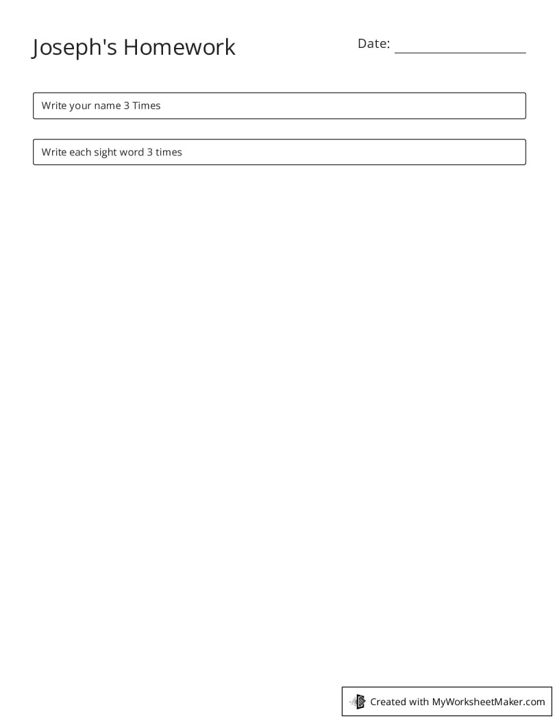 Joseph's Homework - My Worksheet Maker: Create Your Own Worksheets