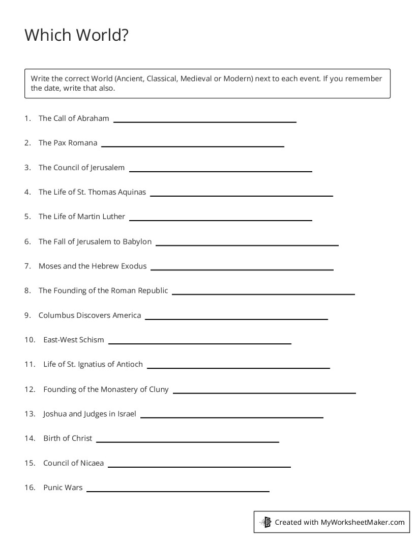 Which World? - My Worksheet Maker: Create Your Own Worksheets