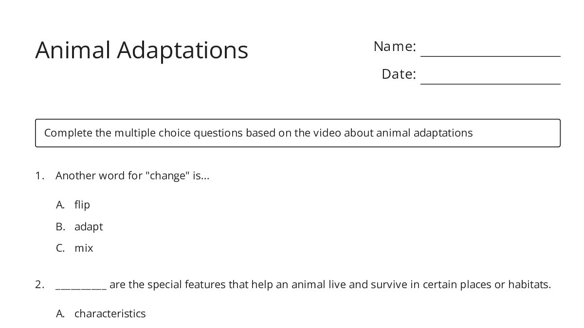 Animal Adaptations - My Worksheet Maker: Create Your Own Worksheets