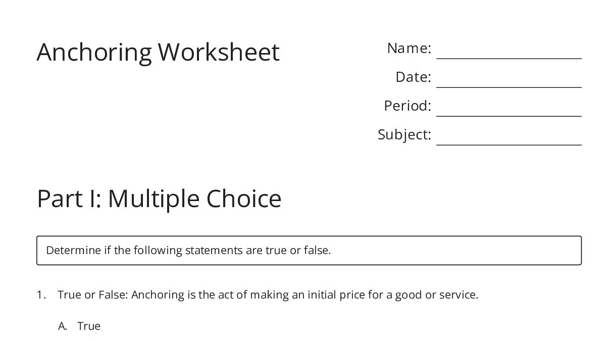 Anchoring Worksheet - My Worksheet Maker: Create Your Own Worksheets