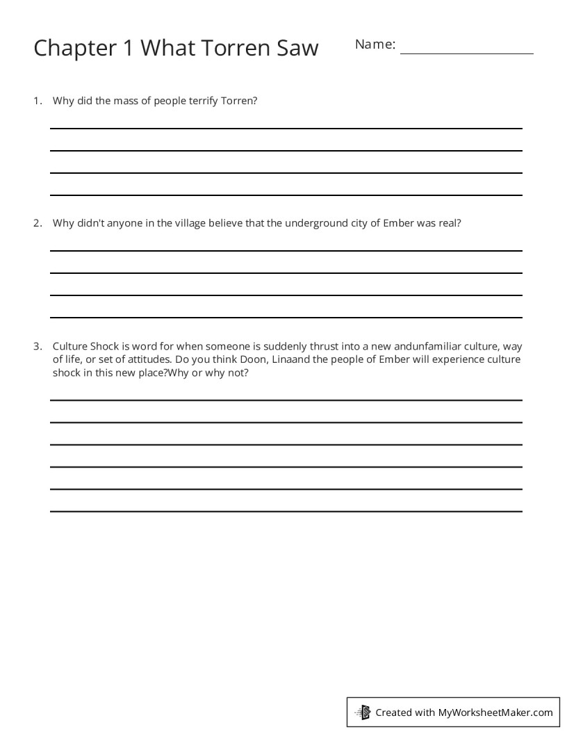 Chapter 1 What Torren Saw - My Worksheet Maker: Create Your Own Worksheets