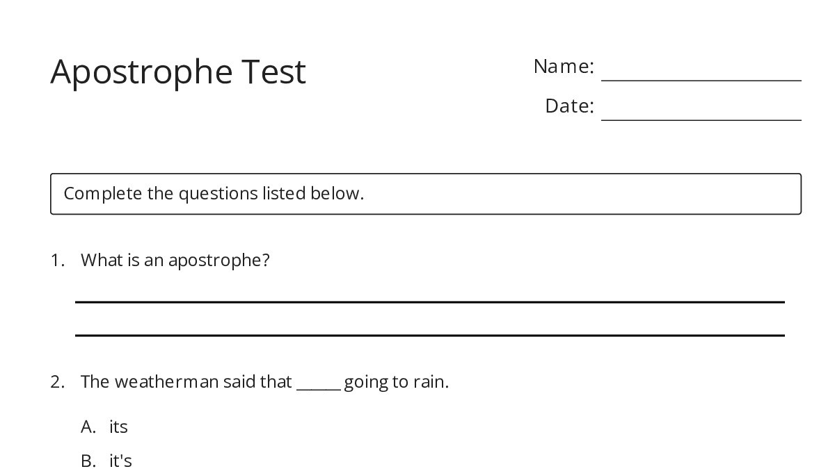 Apostrophe Test - My Worksheet Maker: Create Your Own Worksheets