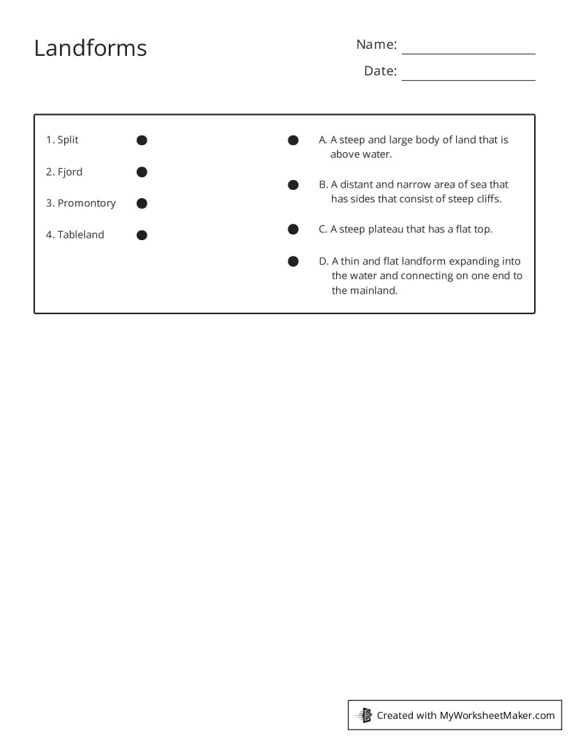 Landforms - My Worksheet Maker: Create Your Own Worksheets