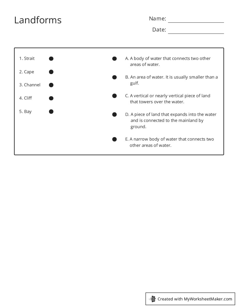 Landforms - My Worksheet Maker: Create Your Own Worksheets