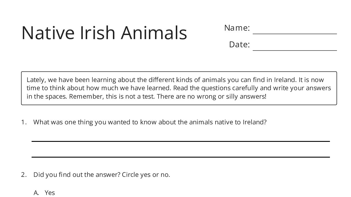 Native Irish Animals - My Worksheet Maker: Create Your Own Worksheets
