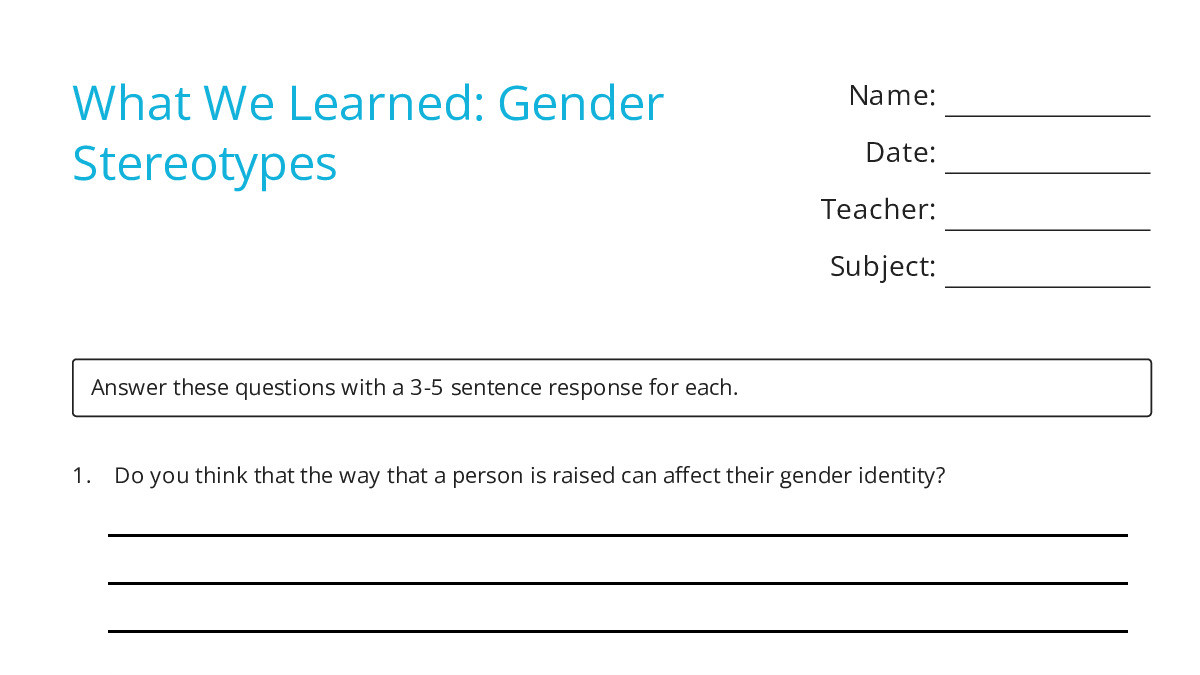 What We Learned: Gender Stereotypes - My Worksheet Maker: Create Your ...