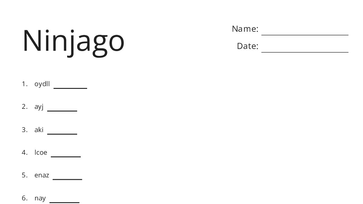 Ninjago - My Worksheet Maker: Create Your Own Worksheets