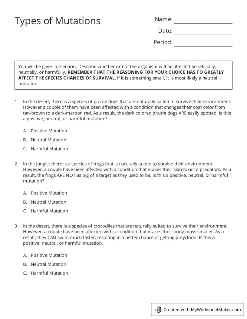 Types of Mutations - My Worksheet Maker: Create Your Own Worksheets
