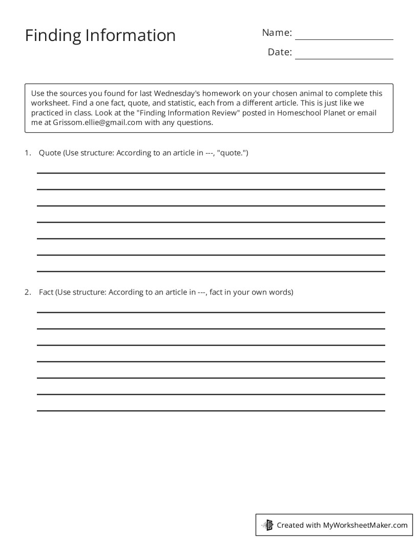 Finding Information - My Worksheet Maker: Create Your Own Worksheets