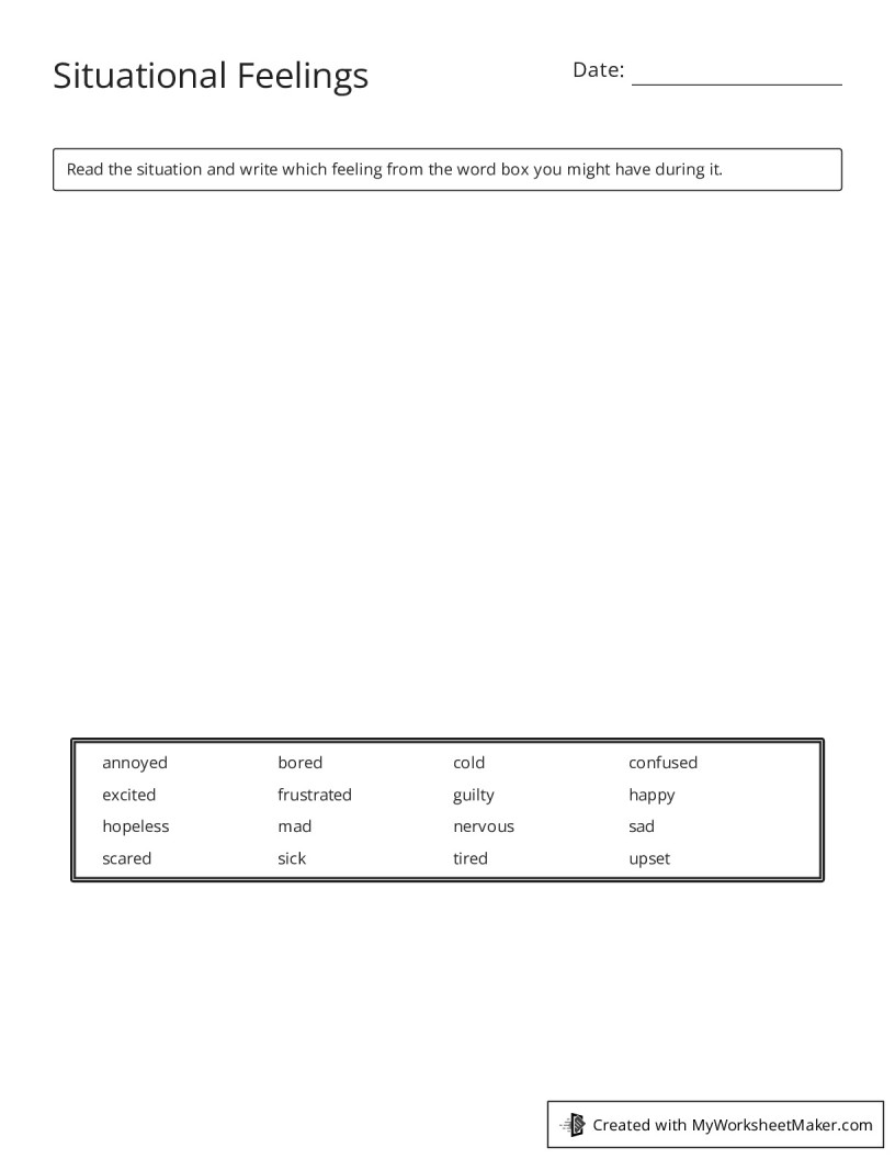 Situational Feelings - My Worksheet Maker: Create Your Own Worksheets