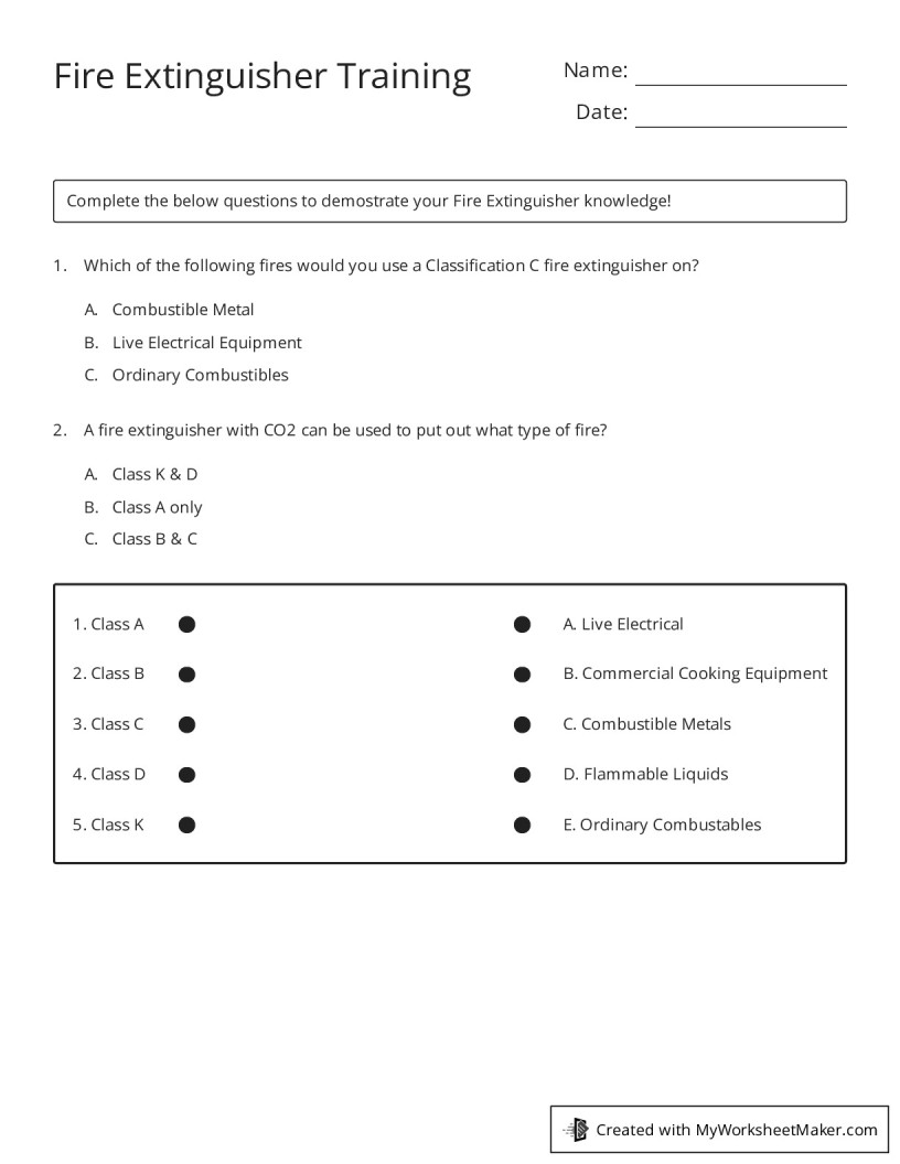 Fire Extinguisher Training - My Worksheet Maker: Create Your Own Worksheets