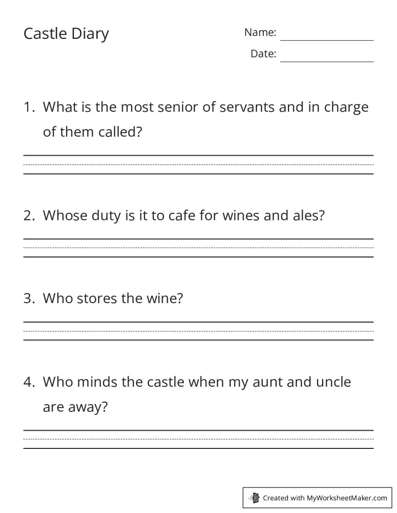 Castle Diary - My Worksheet Maker: Create Your Own Worksheets