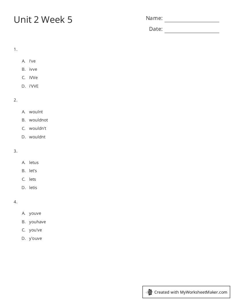 Unit 2 Week 5 My Worksheet Maker Create Your Own Worksheets