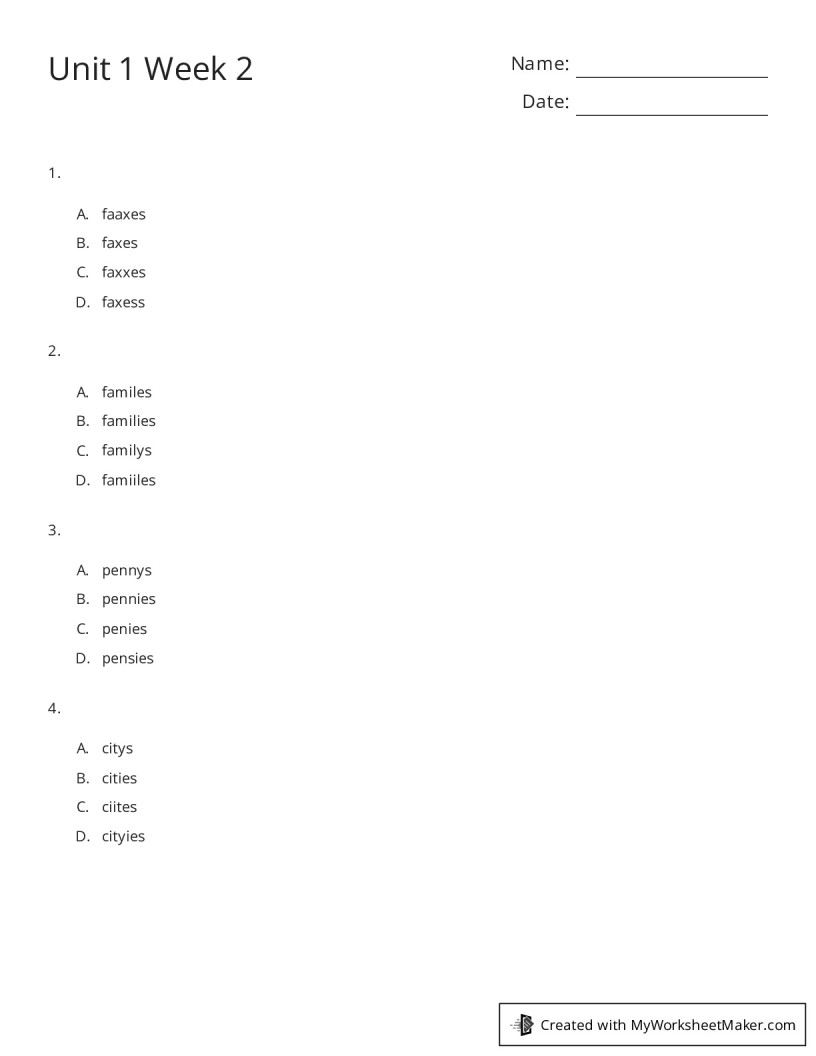 Unit 1 Week 2 - My Worksheet Maker: Create Your Own Worksheets