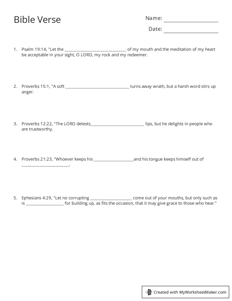 Bible Verse - My Worksheet Maker: Create Your Own Worksheets