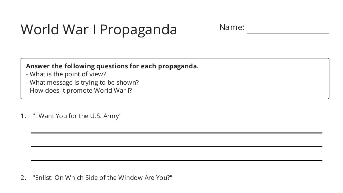World War I Propaganda - My Worksheet Maker: Create Your Own Worksheets