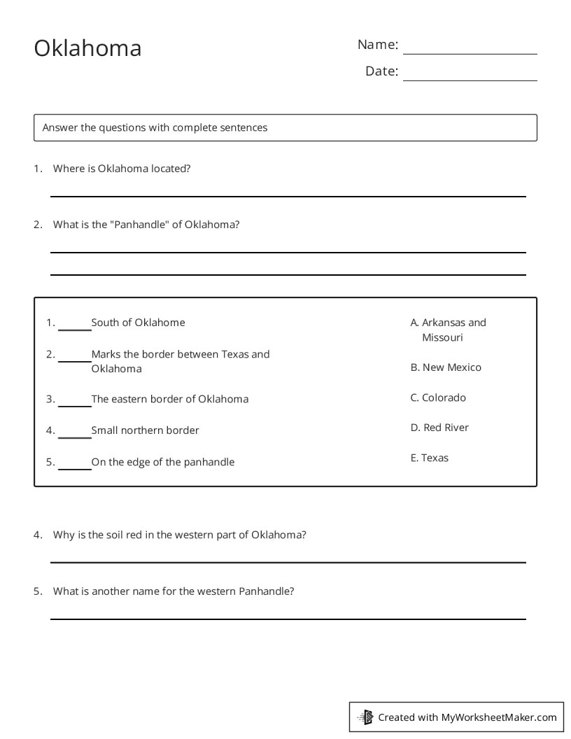 Oklahoma - My Worksheet Maker: Create Your Own Worksheets