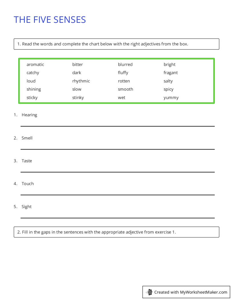 THE FIVE SENSES - My Worksheet Maker: Create Your Own Worksheets