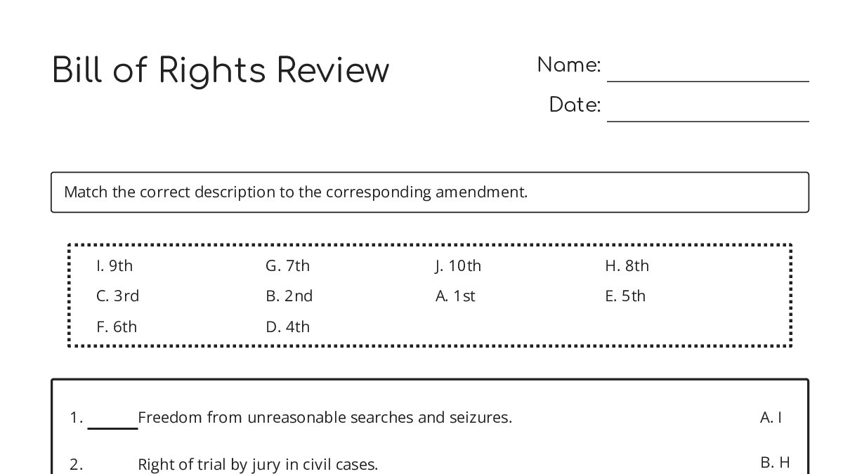Bill of Rights Review - My Worksheet Maker: Create Your Own Worksheets
