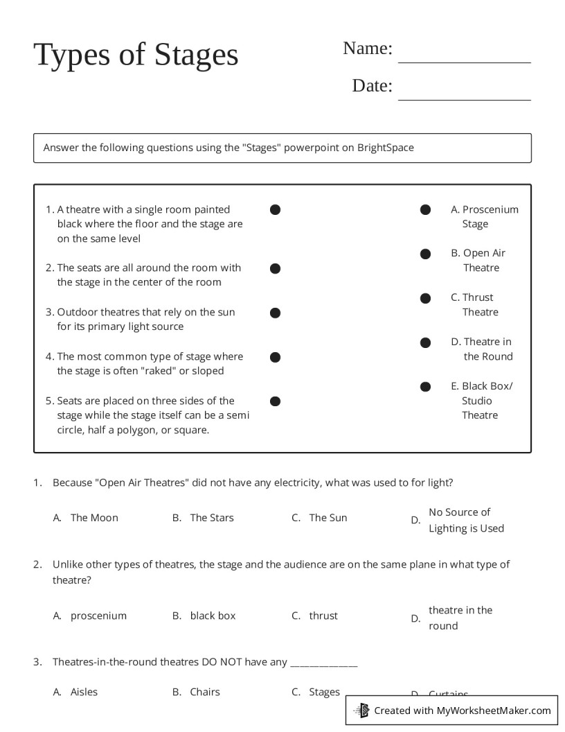 Types of Stages - My Worksheet Maker: Create Your Own Worksheets