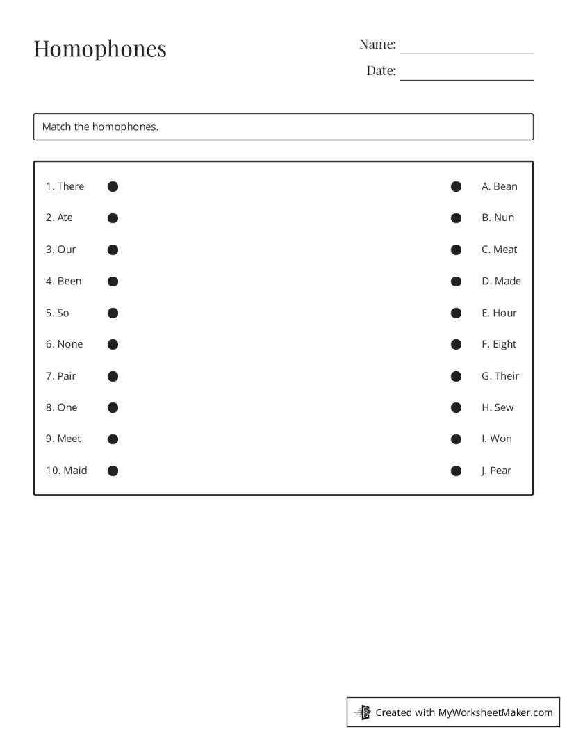 Homophones - My Worksheet Maker: Create Your Own Worksheets
