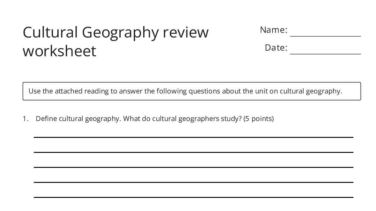 Cultural Geography review worksheet - My Worksheet Maker: Create Your ...