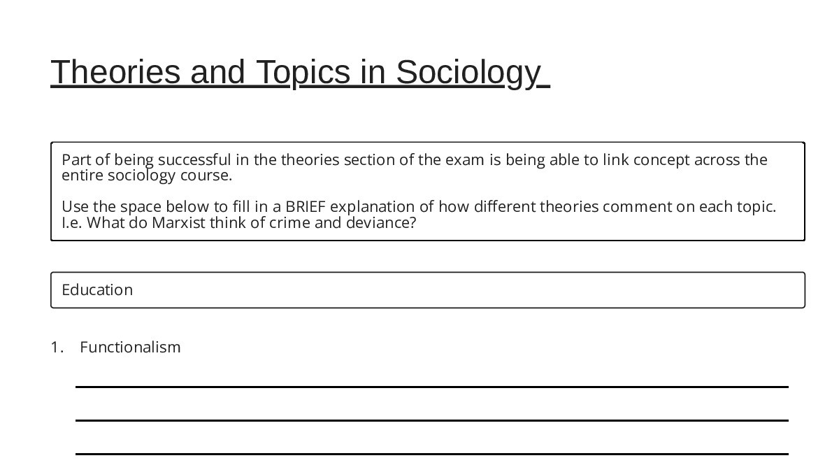 Theories and Topics in Sociology ﻿﻿﻿﻿﻿ - My Worksheet Maker: Create ...