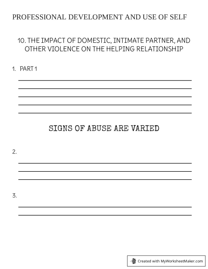 PROFESSIONAL DEVELOPMENT AND USE OF SELF - My Worksheet Maker: Create ...