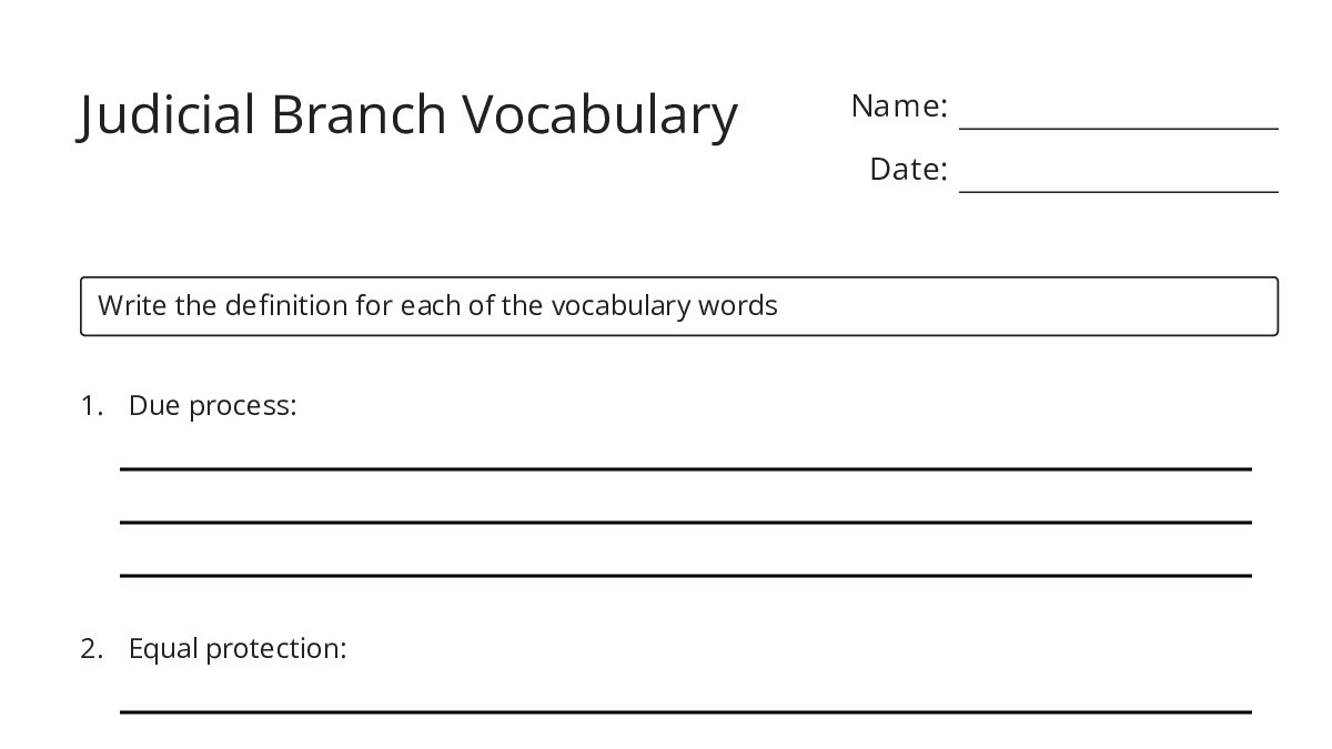 Judicial Branch Vocabulary - My Worksheet Maker: Create Your Own Worksheets