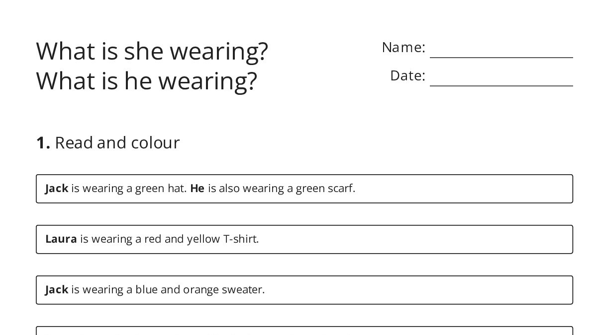 What is she wearing? What is he wearing? - My Worksheet Maker: Create ...