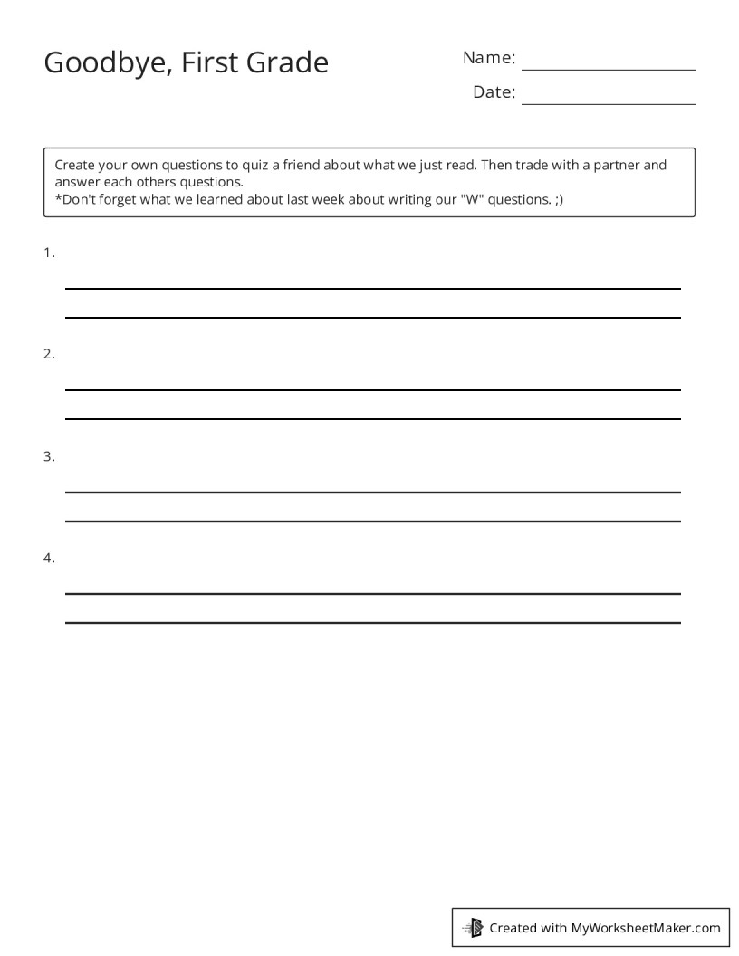 Goodbye, First Grade - My Worksheet Maker: Create Your Own Worksheets