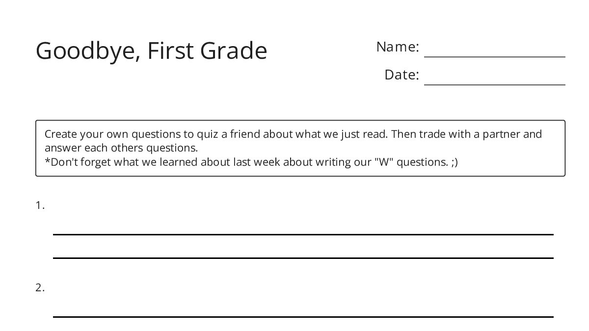 Goodbye, First Grade - My Worksheet Maker: Create Your Own Worksheets