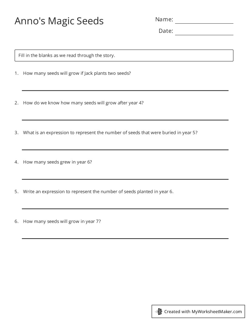 Anno's Magic Seeds - My Worksheet Maker: Create Your Own Worksheets