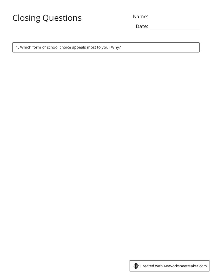 Closing Questions - My Worksheet Maker: Create Your Own Worksheets