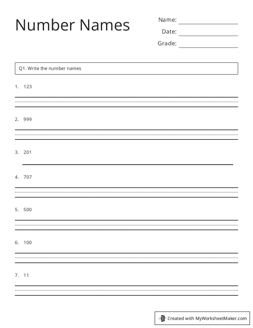 Number Names - My Worksheet Maker: Create Your Own Worksheets