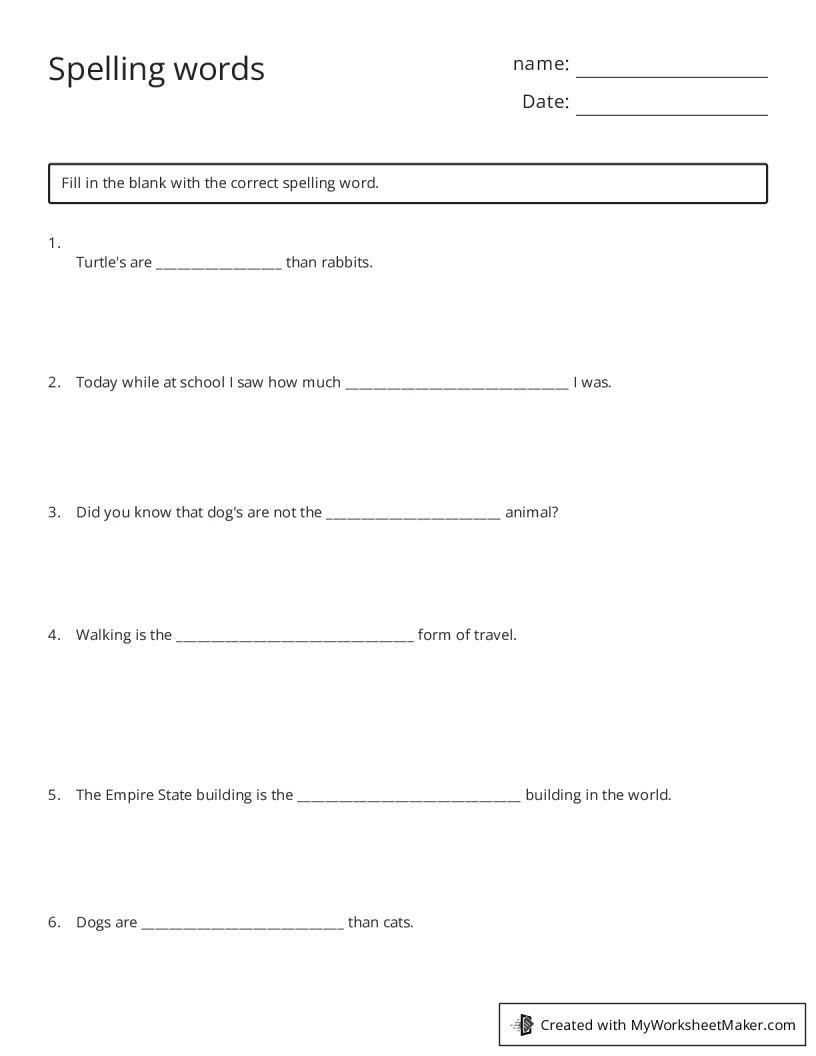 Spelling words - My Worksheet Maker: Create Your Own Worksheets