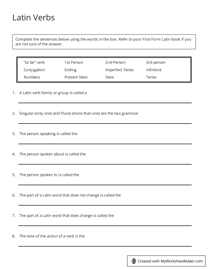 Basic Latin Worksheets