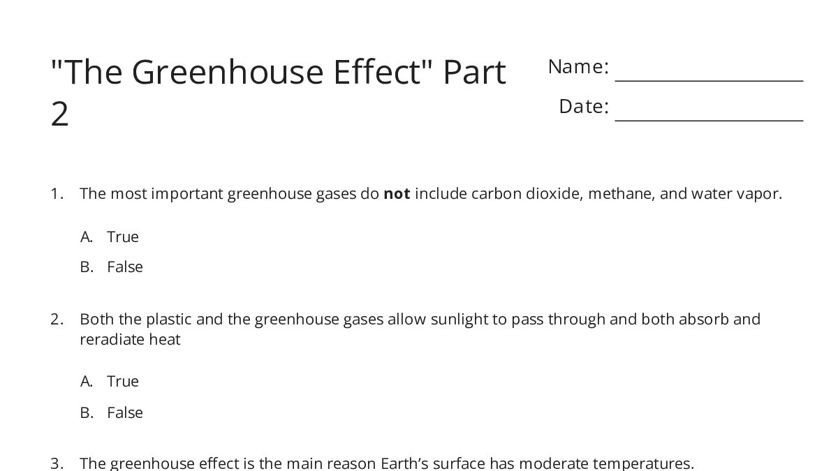 "The Greenhouse Effect" Part 2 - My Worksheet Maker: Create Your Own ...