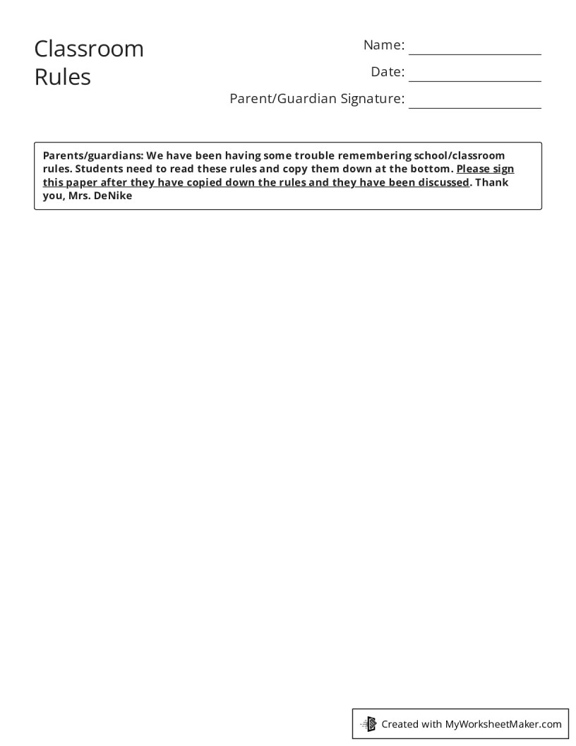 Classroom Rules - My Worksheet Maker: Create Your Own Worksheets